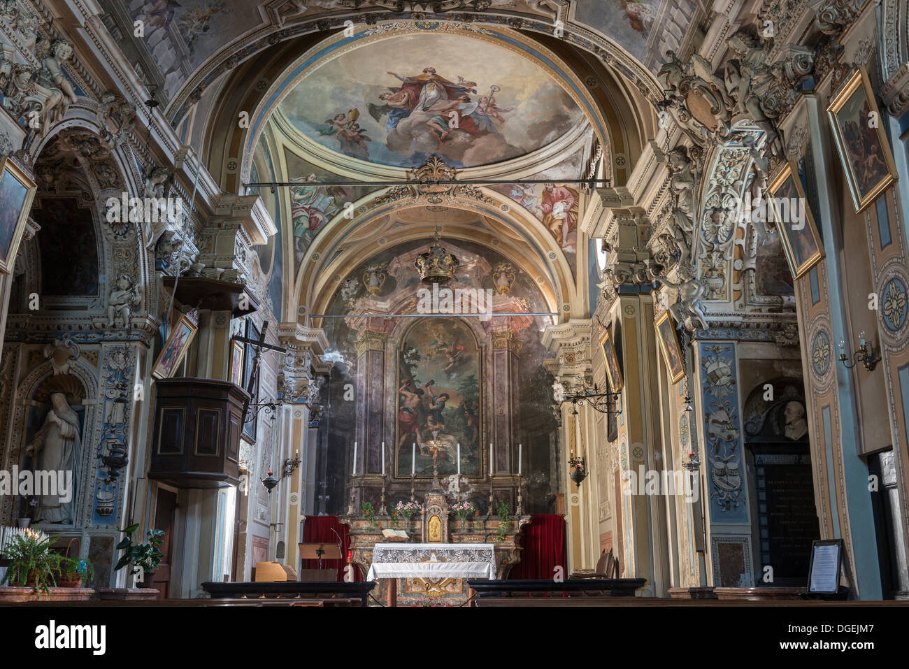 Interior of the 15th century church of Saint Vigilio with its ...