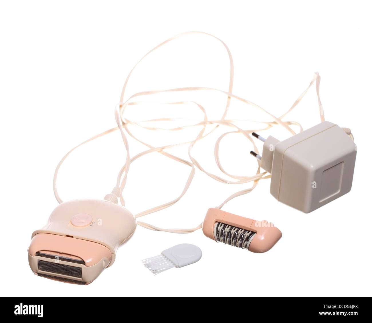 Ladies electric hair remover shaver depilator on white. Beauty and skin ...