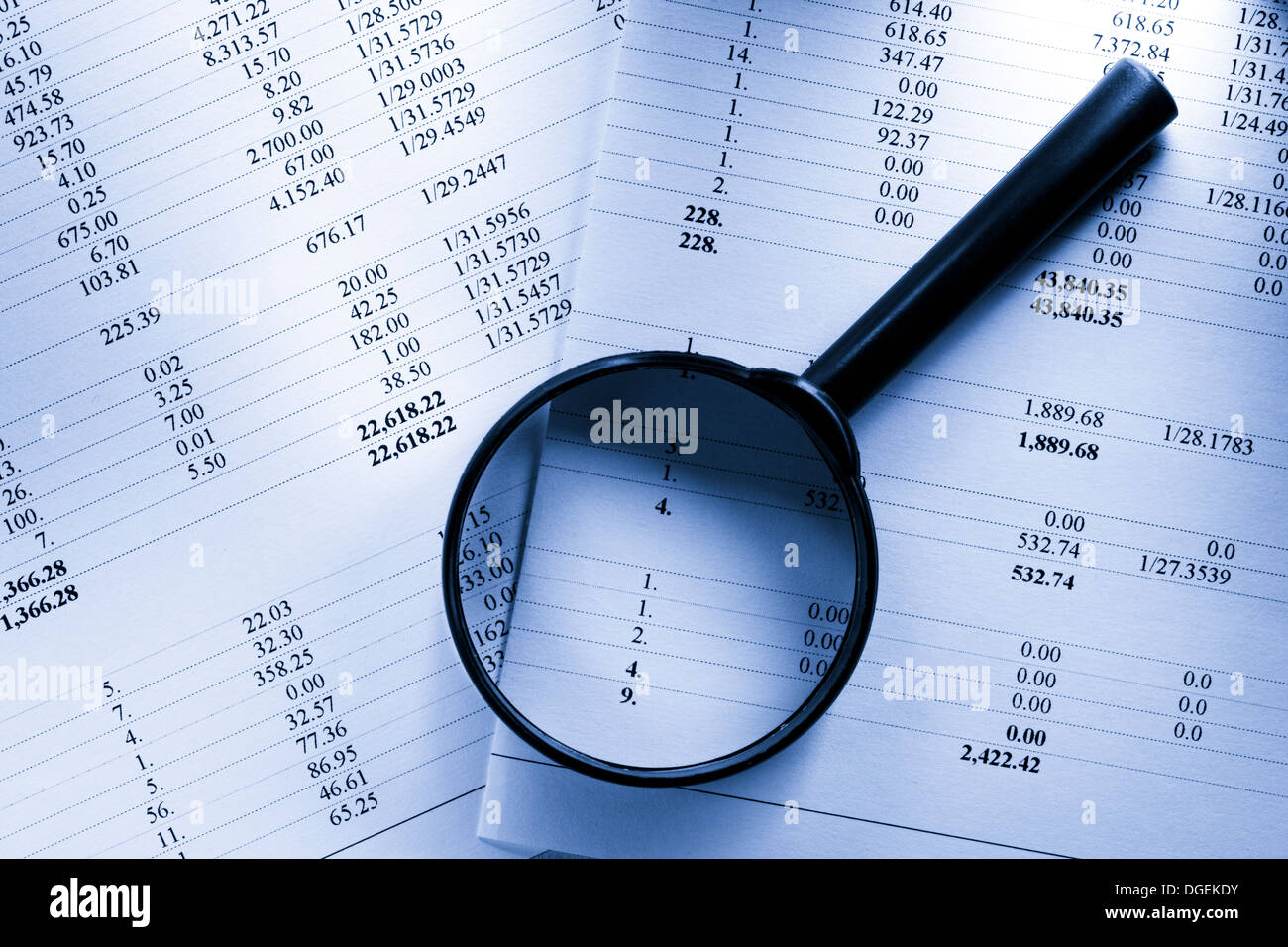 Operating budget and magnifying glass Stock Photo - Alamy
