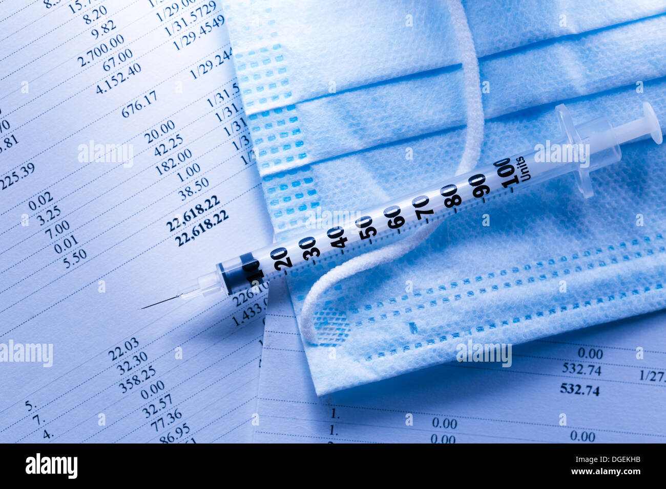 Budget, medical mask and syringe Stock Photo - Alamy