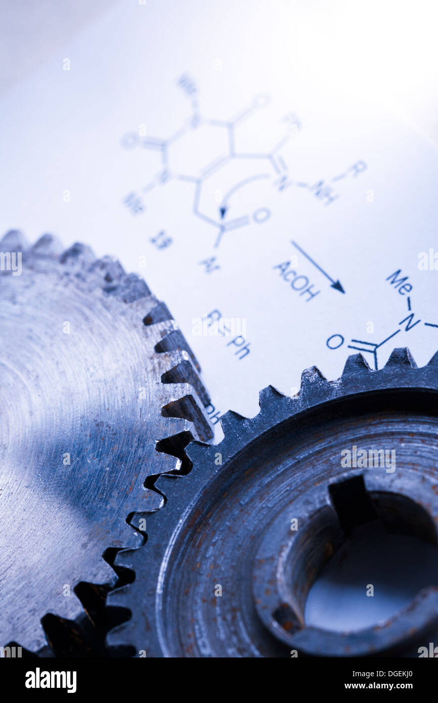 Chemistry formula with mechanical cogwheels Stock Photo - Alamy