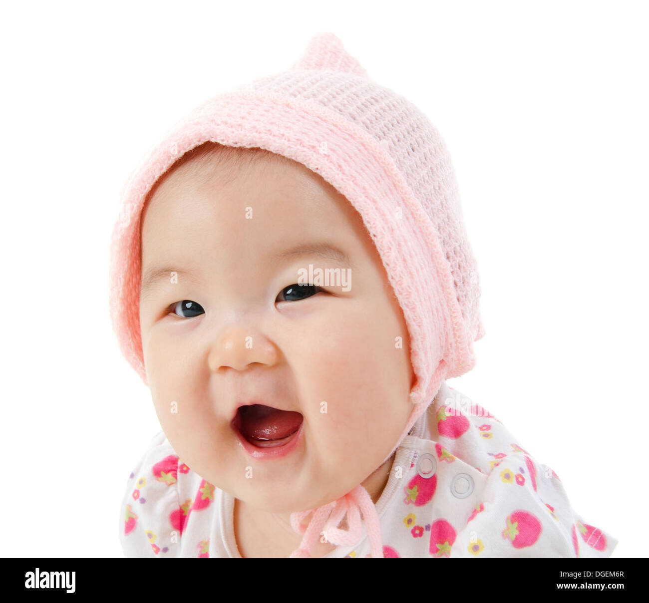 Portrait of happy Asian baby girl smiling, isolated on white background ...