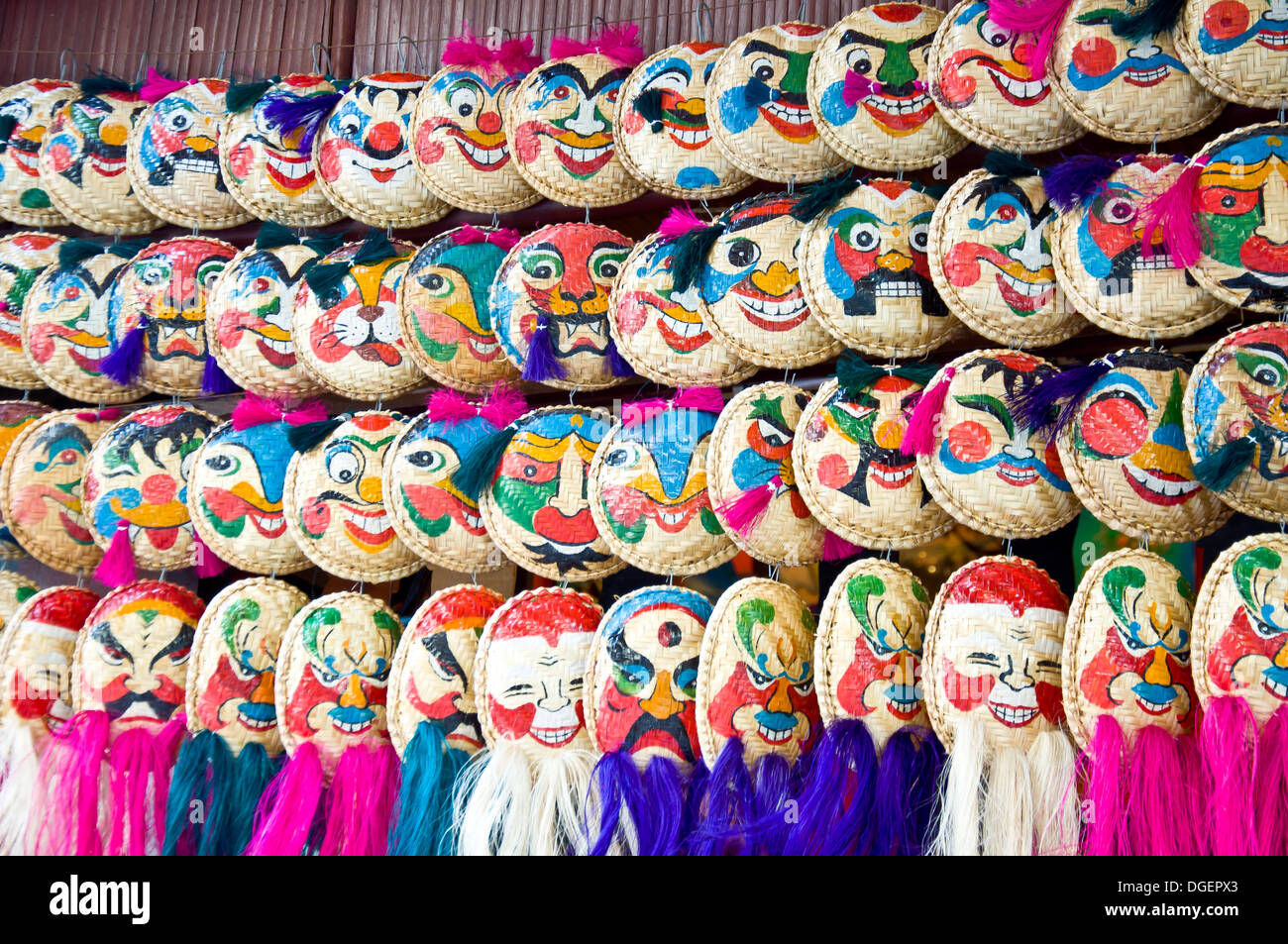 straw tray art colorful of mask from Vietnam country Stock Photo - Alamy