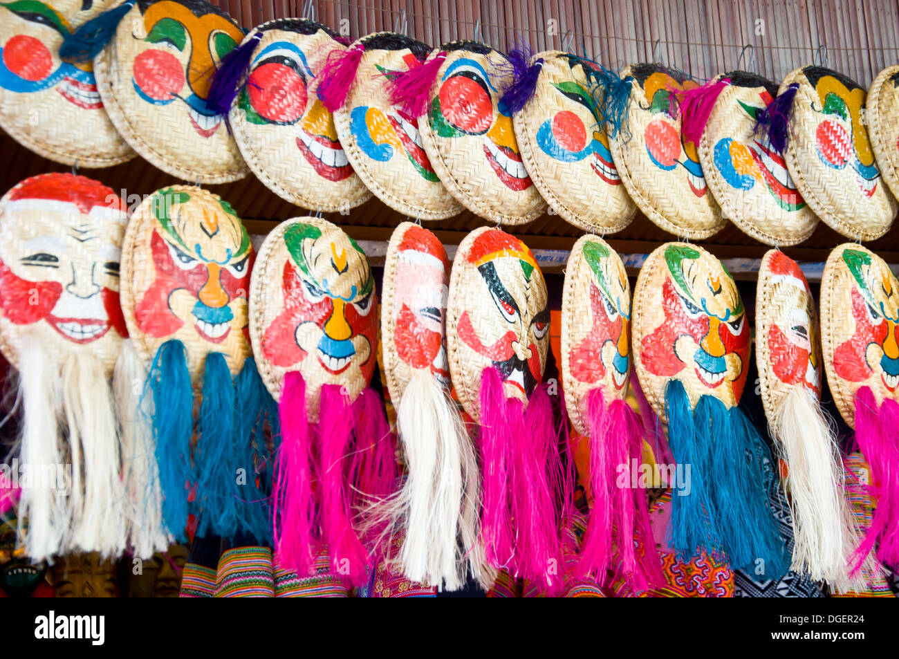 straw tray art colorful of mask from Vietnam country Stock Photo - Alamy