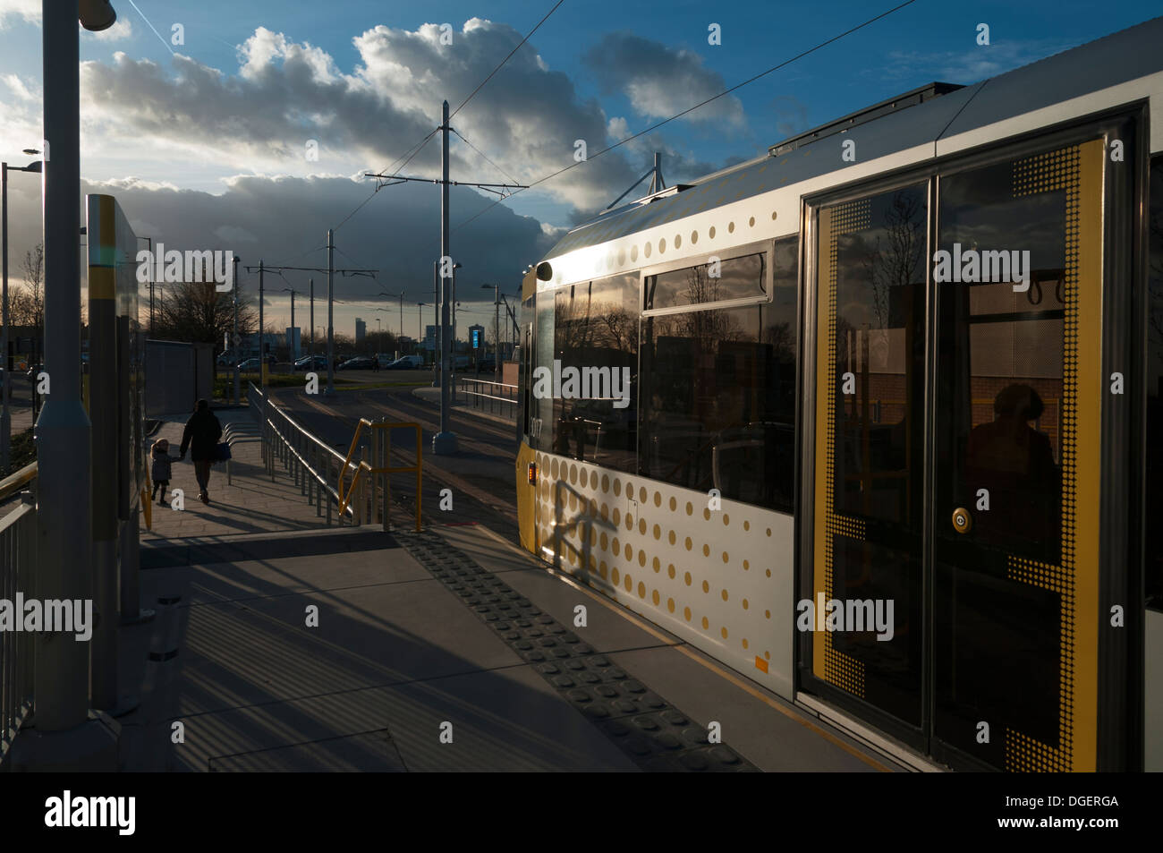 Metrolink tram at the Velodrome tram stop, on the East Manchester Line ...