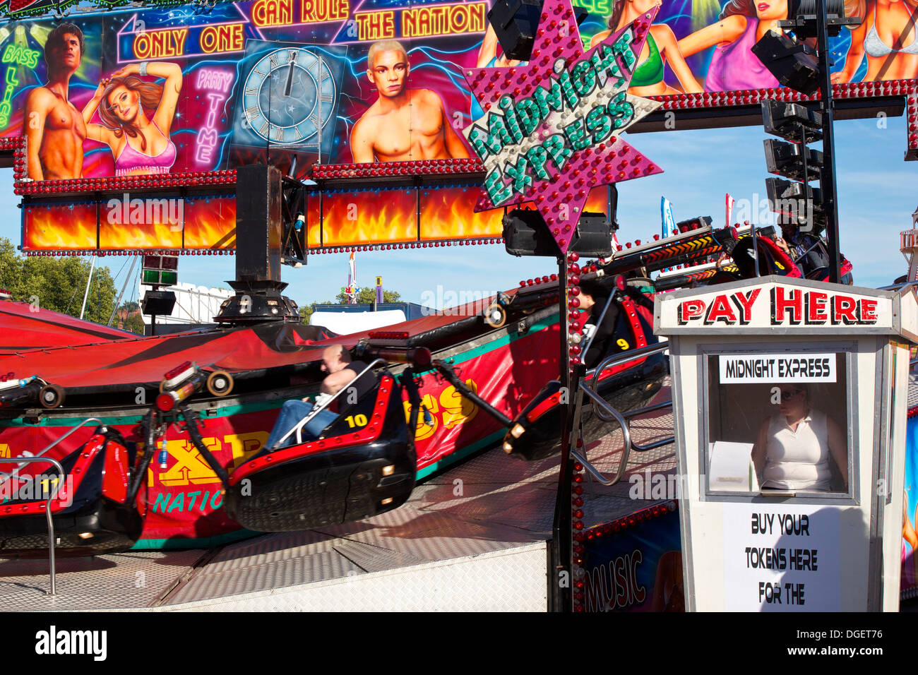 Fairground thrill ride Goose Fair Nottingham Nottinghamshire east ...