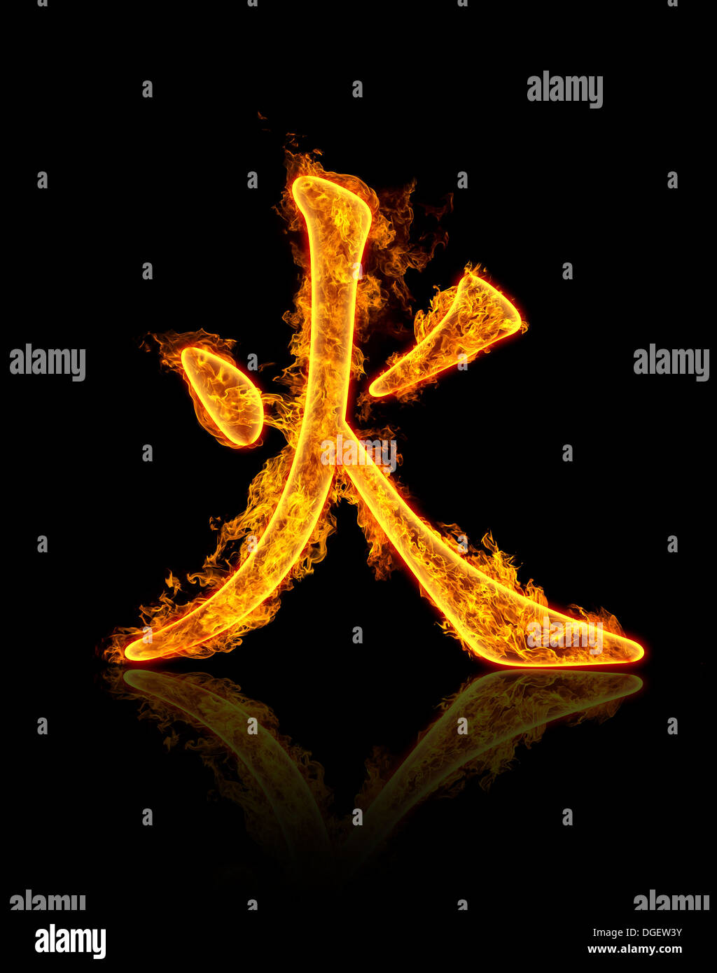 Fire hieroglyph isolated on black background Stock Photo - Alamy