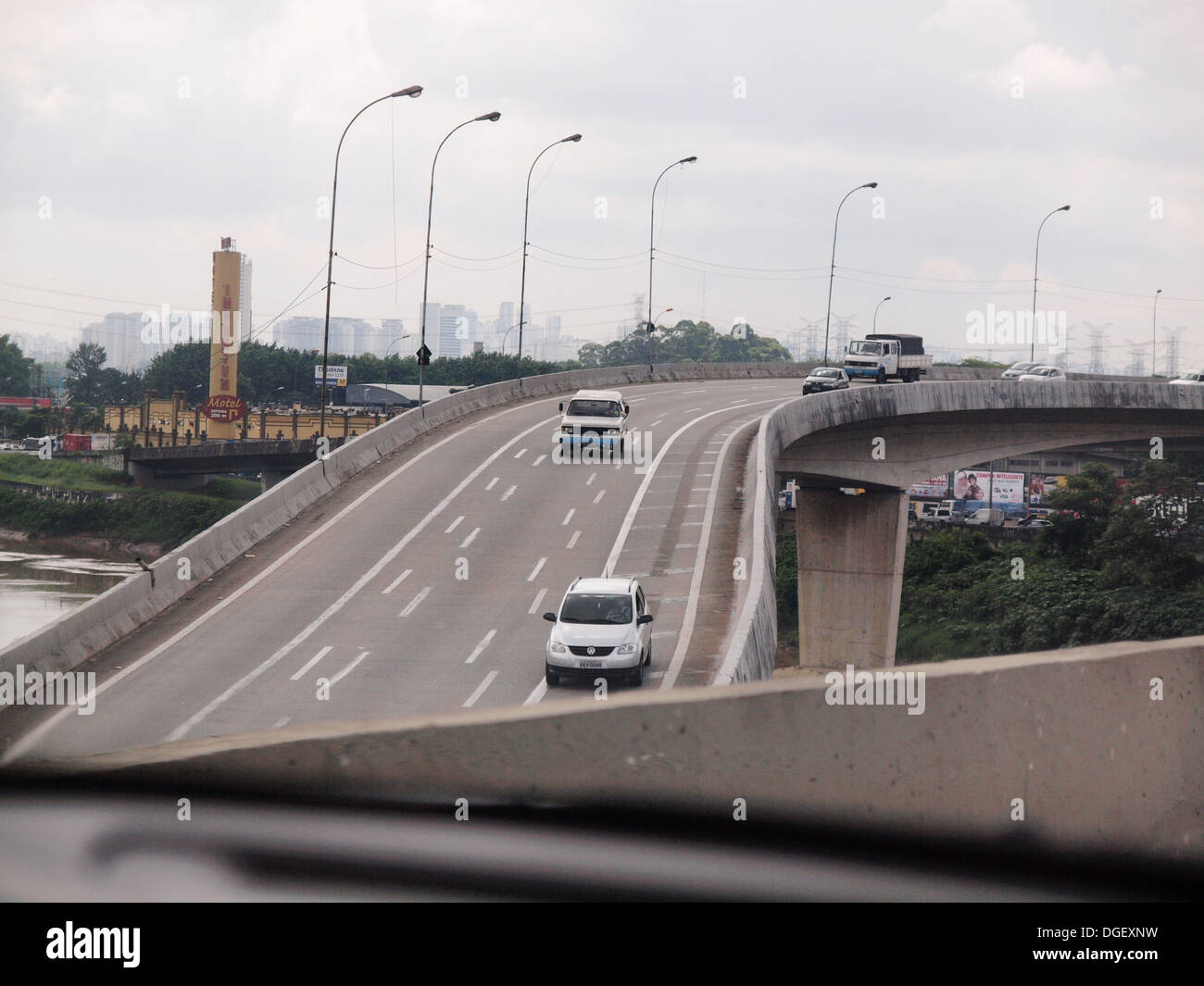Traffic and viaducts on the marginal road which runs alongside the ...