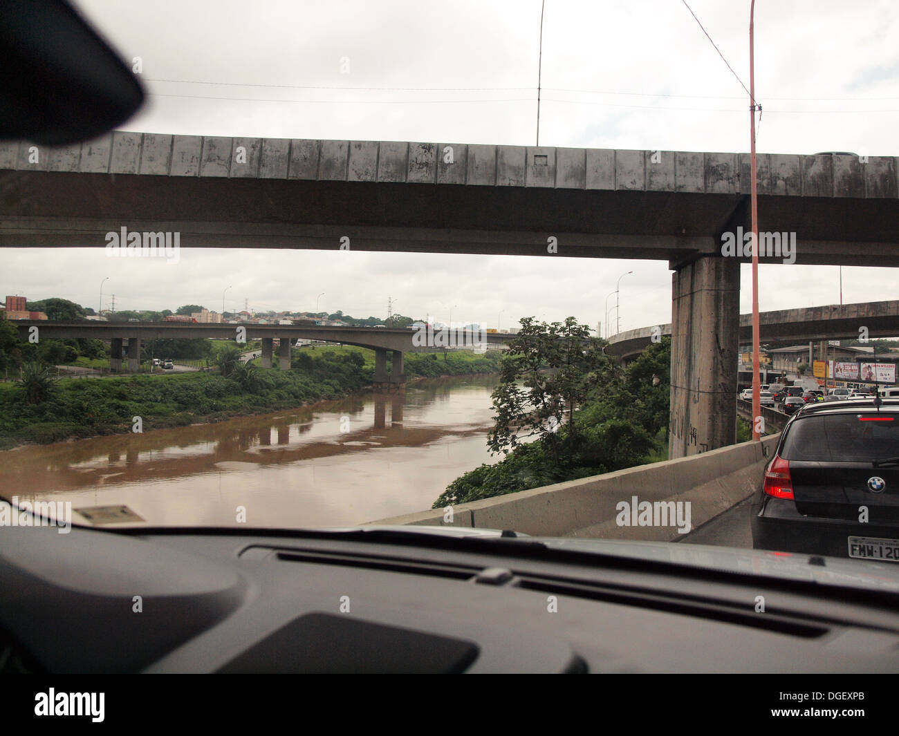 Traffic and viaducts on the marginal road which runs alongside the ...