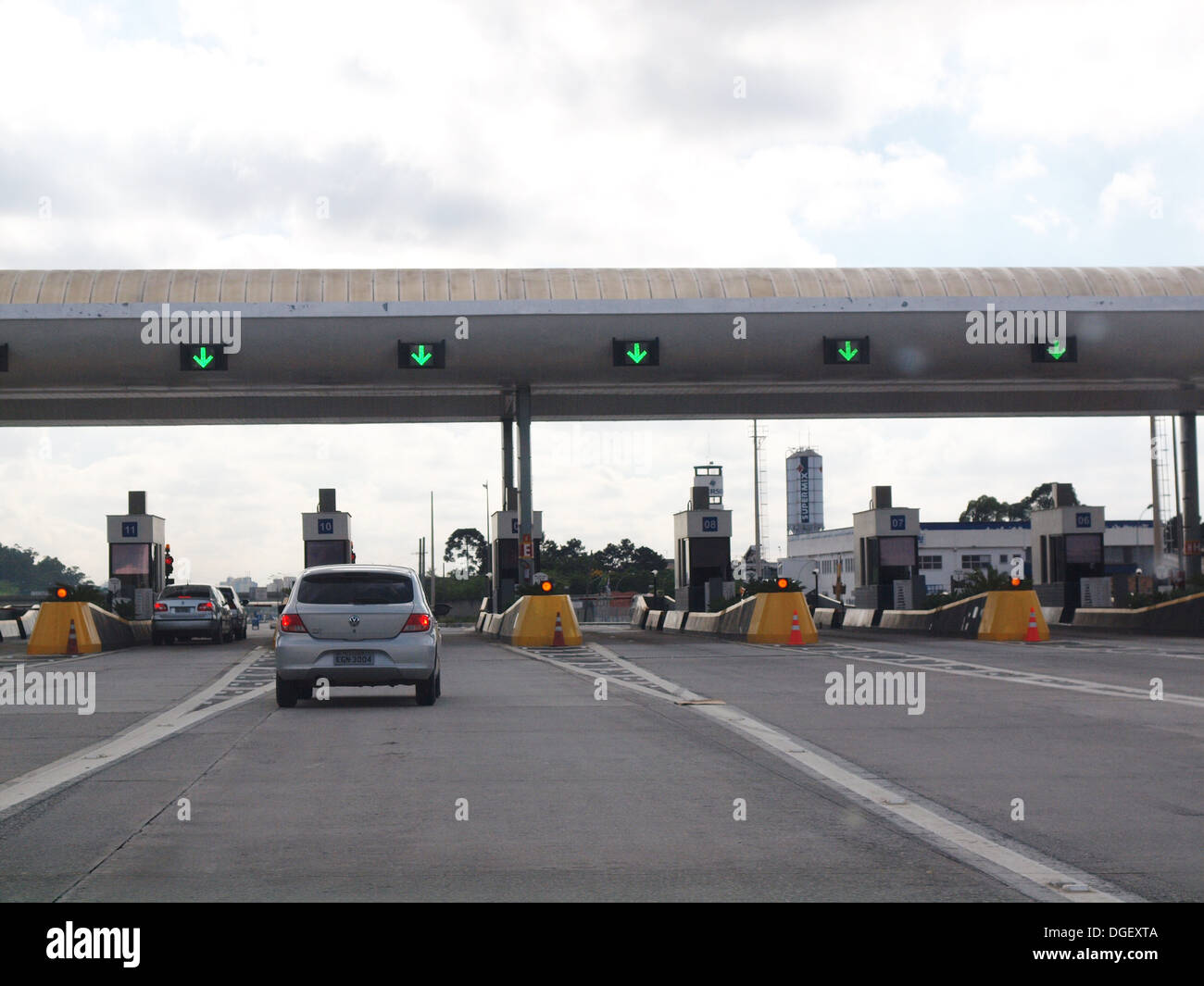 Approaching the pay or toll station on the motorway (highway) leading ...