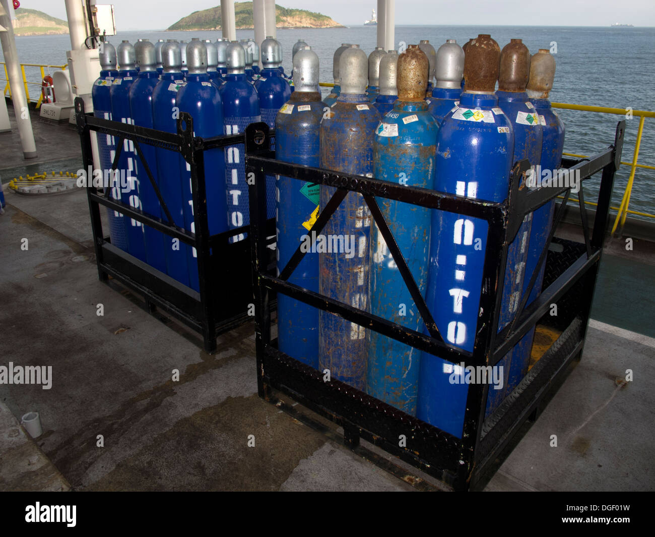 gas cylinders at oil rig offshore deck Stock Photo - Alamy