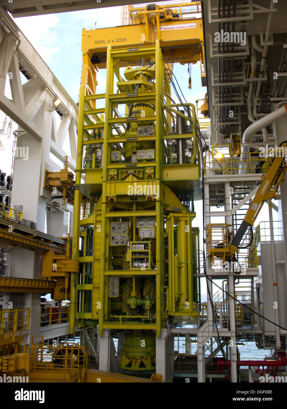 BOP blow out preventer inside ultra deep waters drilling ship Ocean Rig ...