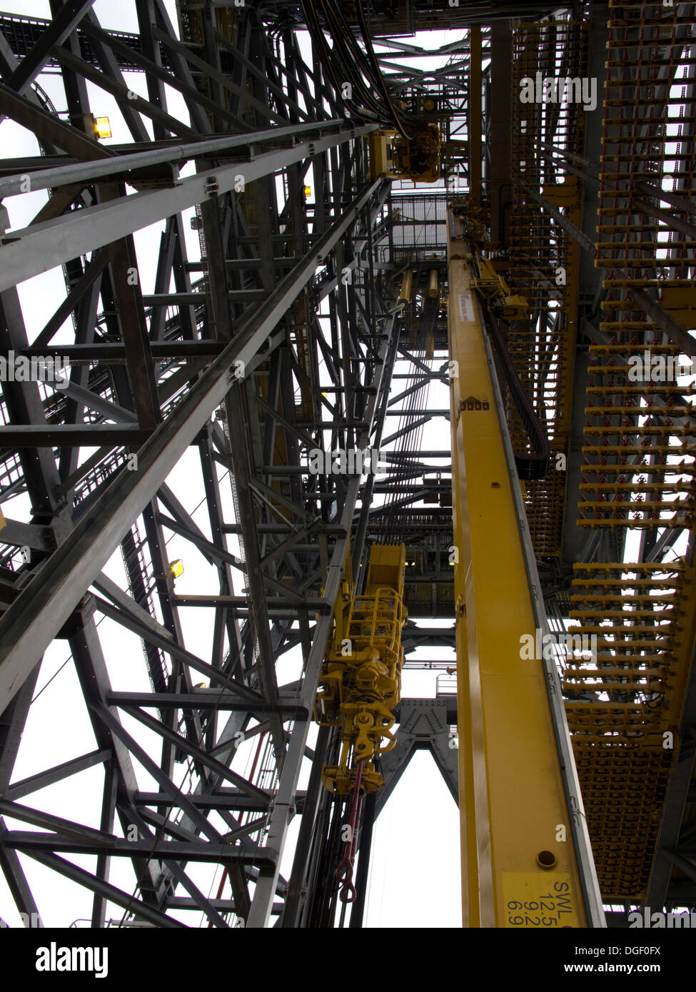 general view of drill tower inside ultra deep water drilling ship Ocean ...