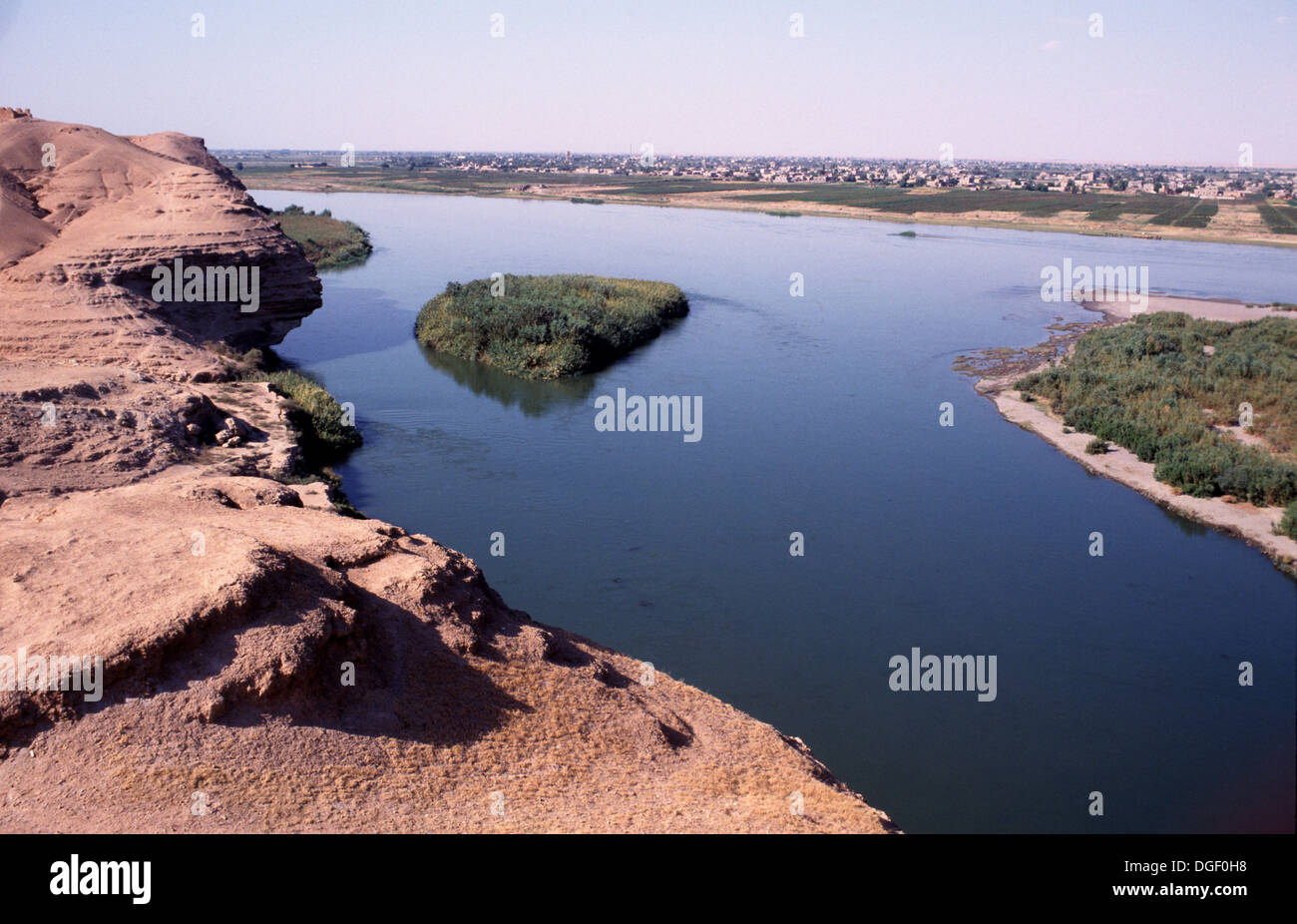 The Euphrates river seen from the ruins of Mari in Abu Kemal, Syria ...