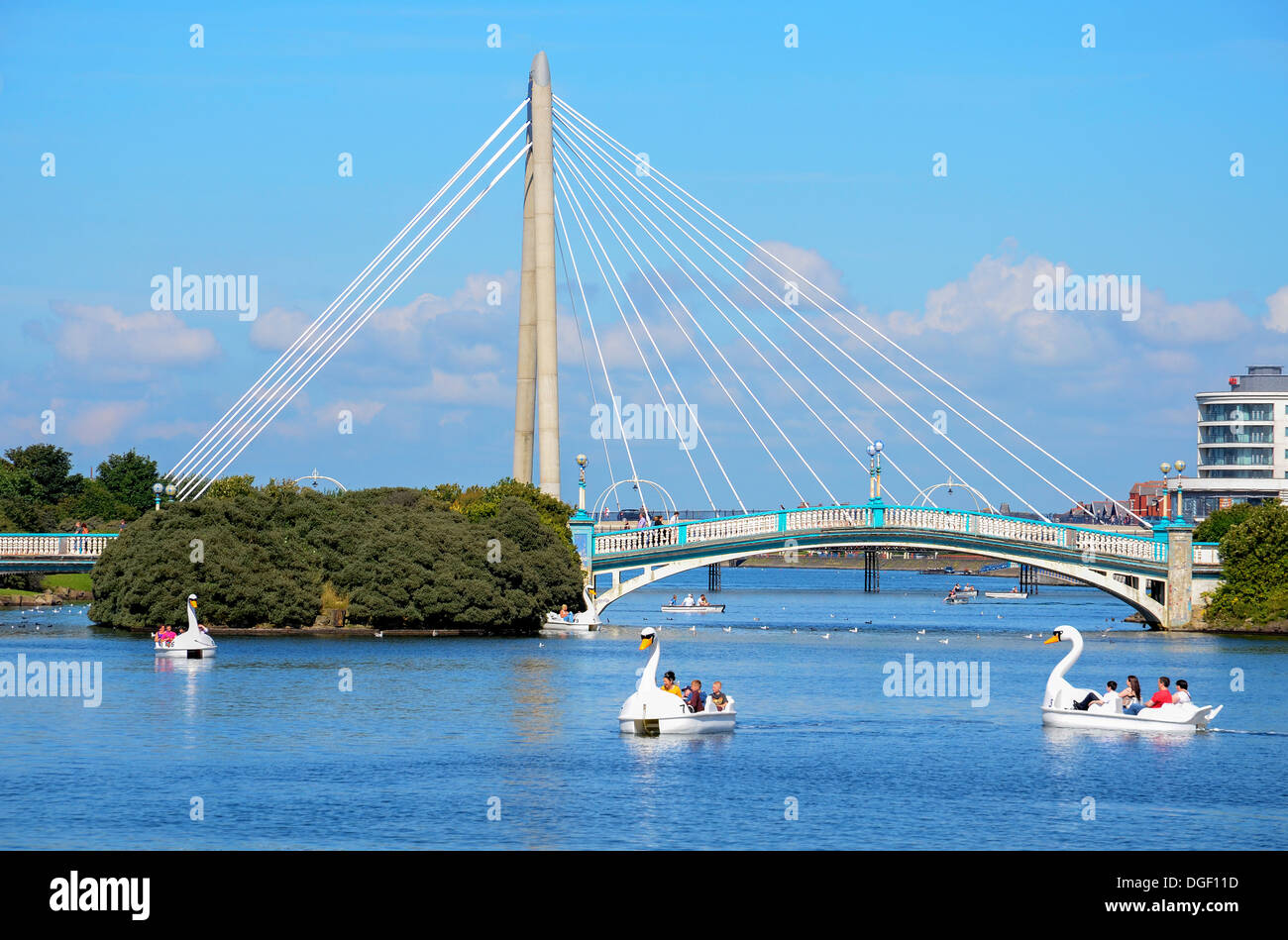 The marine way bridge over marine lake in Southport, Lancashire, UK ...