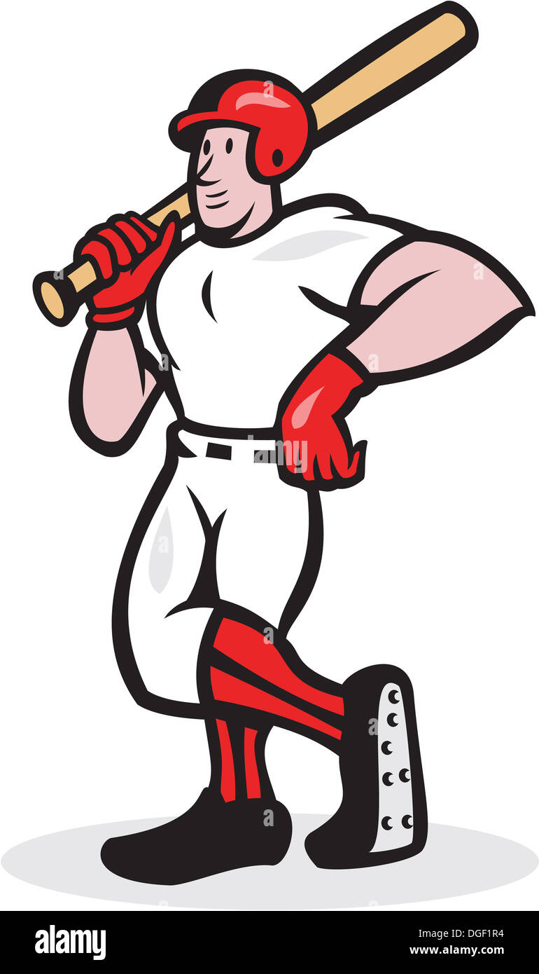 Illustration of a american baseball player batter hitter holding bat on ...