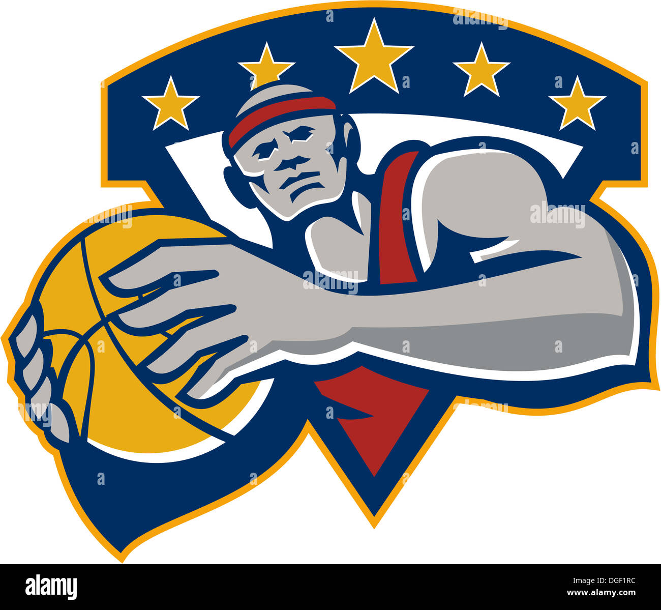 Illustration of a basketball player holding ball facing front set ...