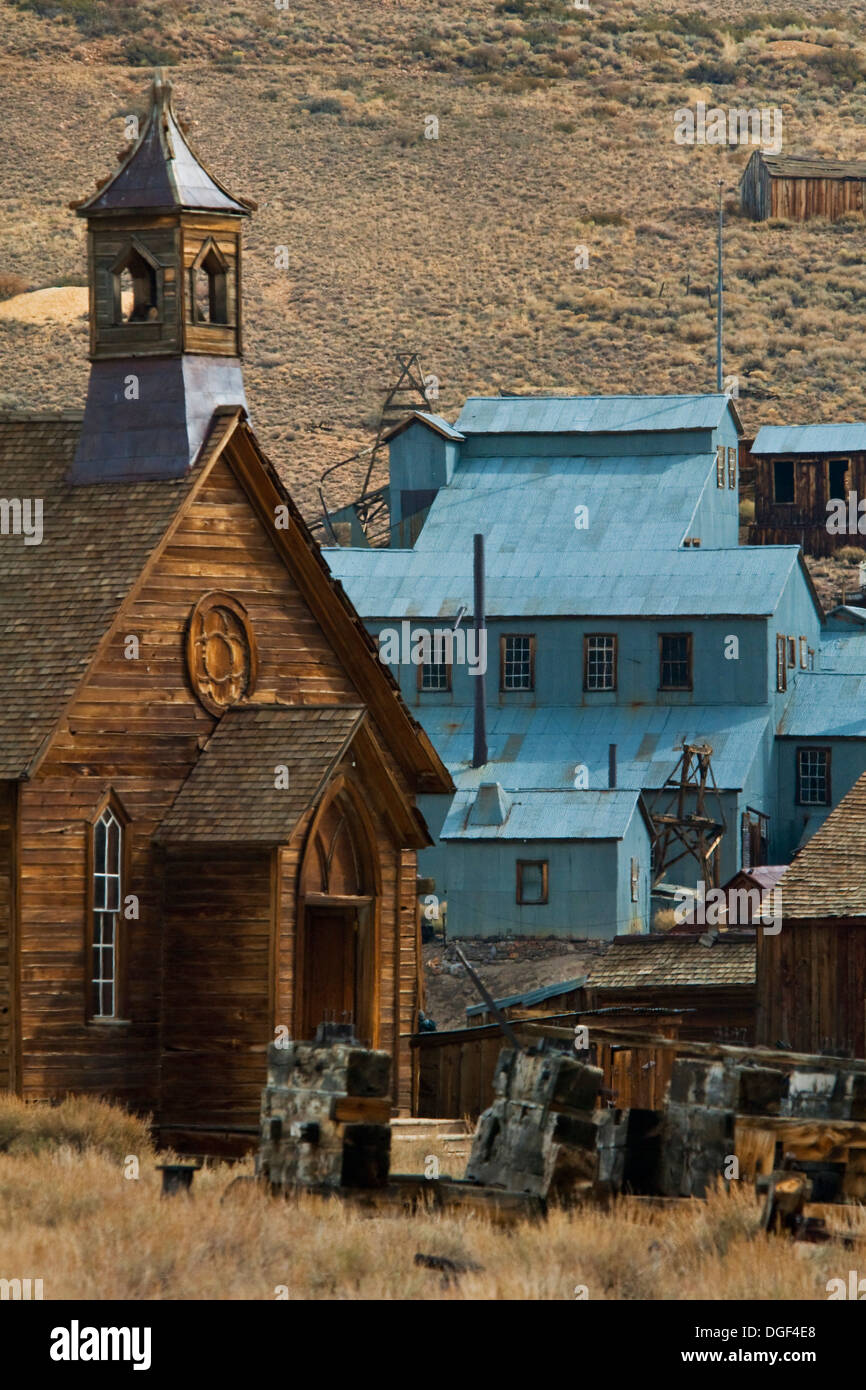 Methodist Church and Stamp Mill Mine, Bodie State Historic Park, Mono County, California Stock ...