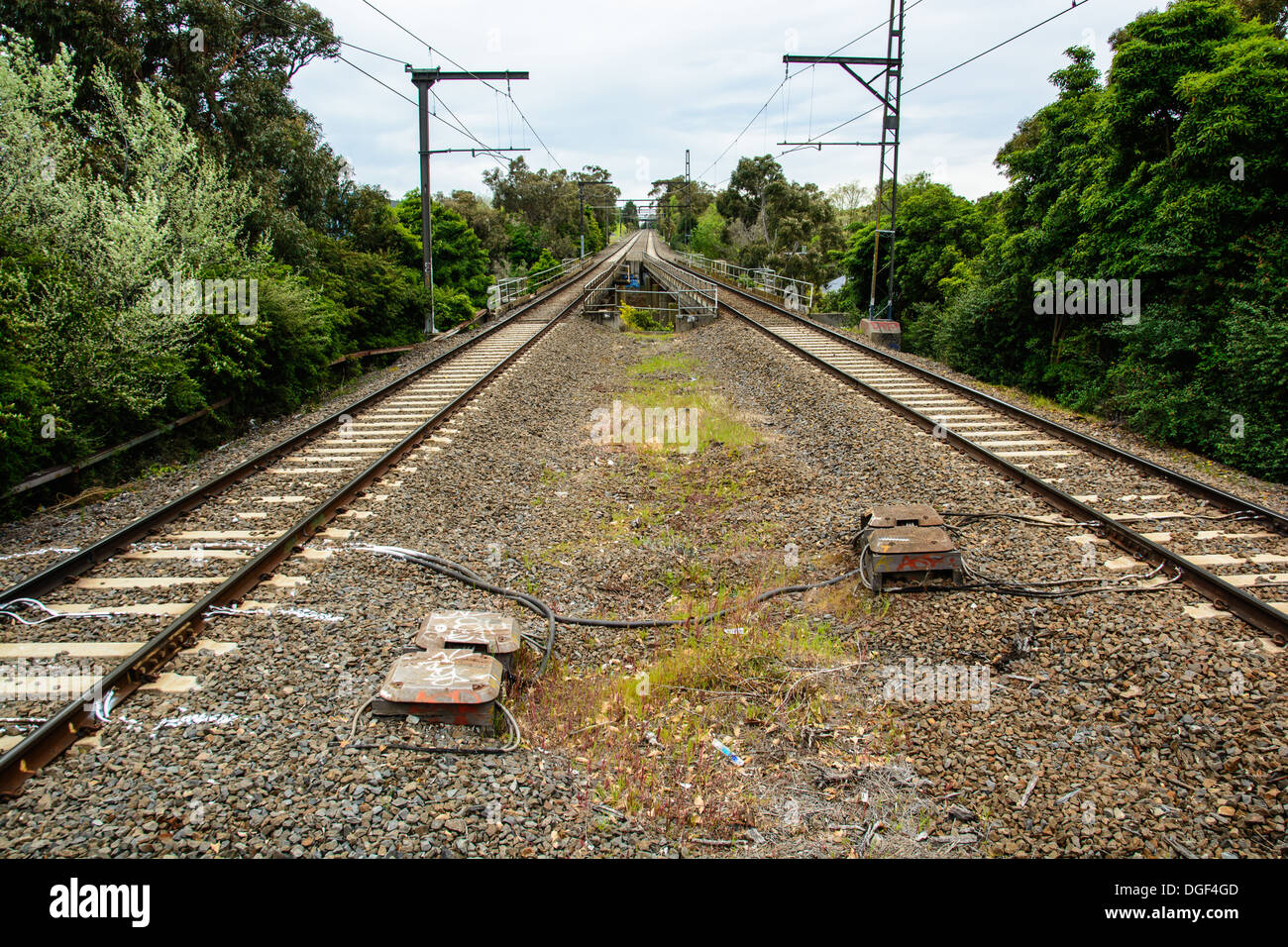The long train track laid forward from the station to another station ...