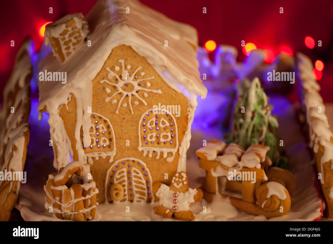 Gingerbread house with candy lights hi-res stock photography and images ...