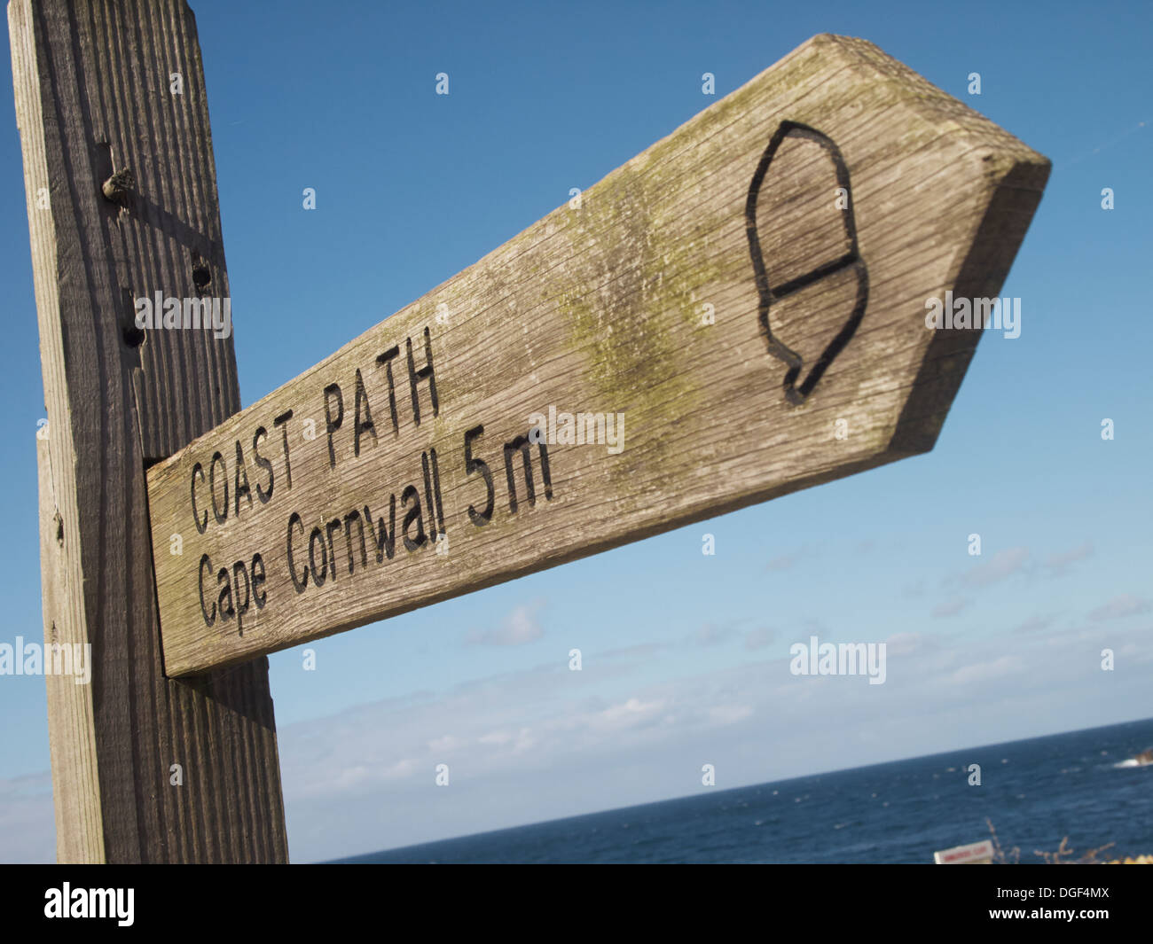 Cornwall Coast Path sign; Coast Path, Cape Cornwall 5 m miles Stock ...