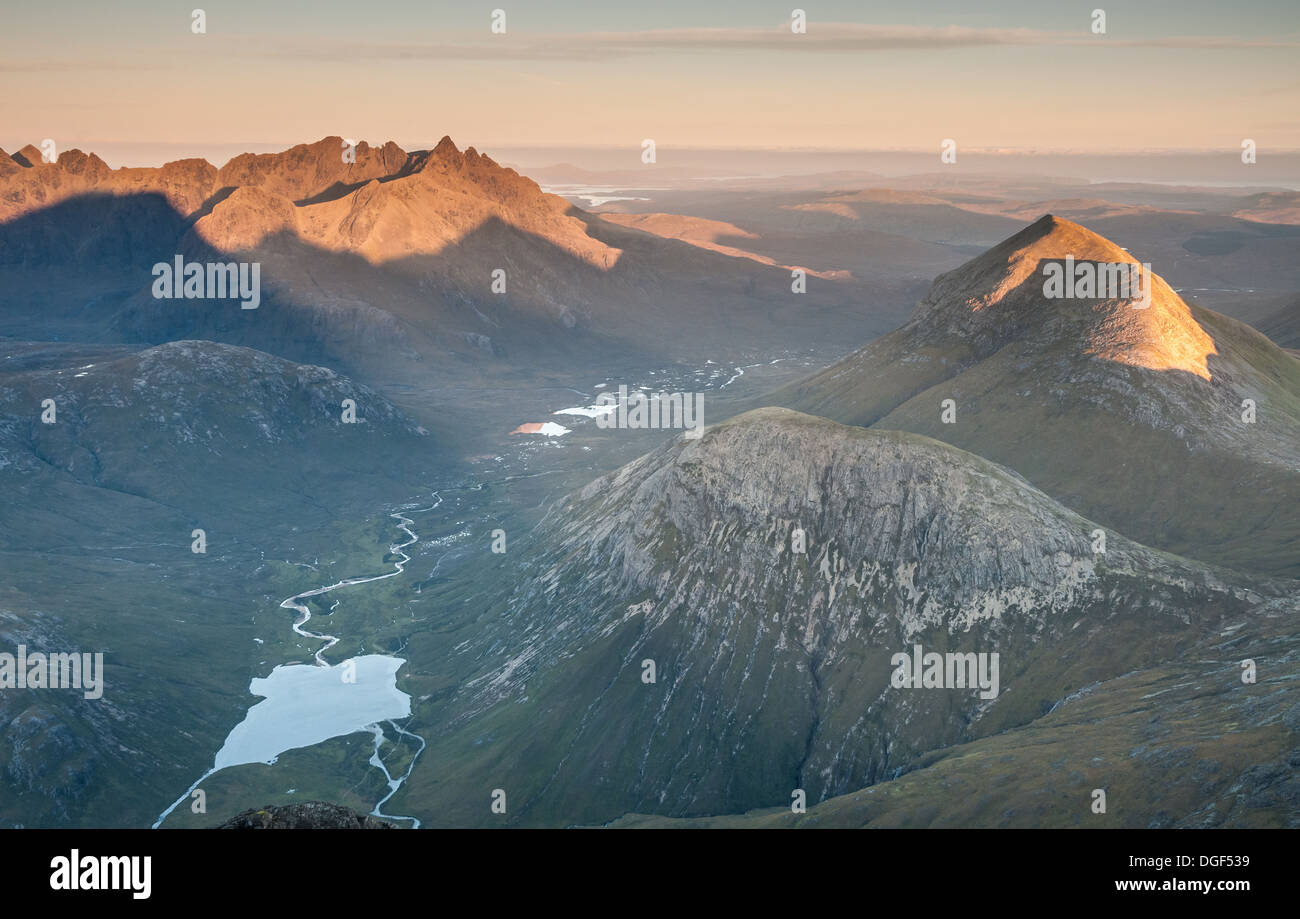 Dawn sunlight on Sgurr nan Gillean and the black Cuillin, Glen ...