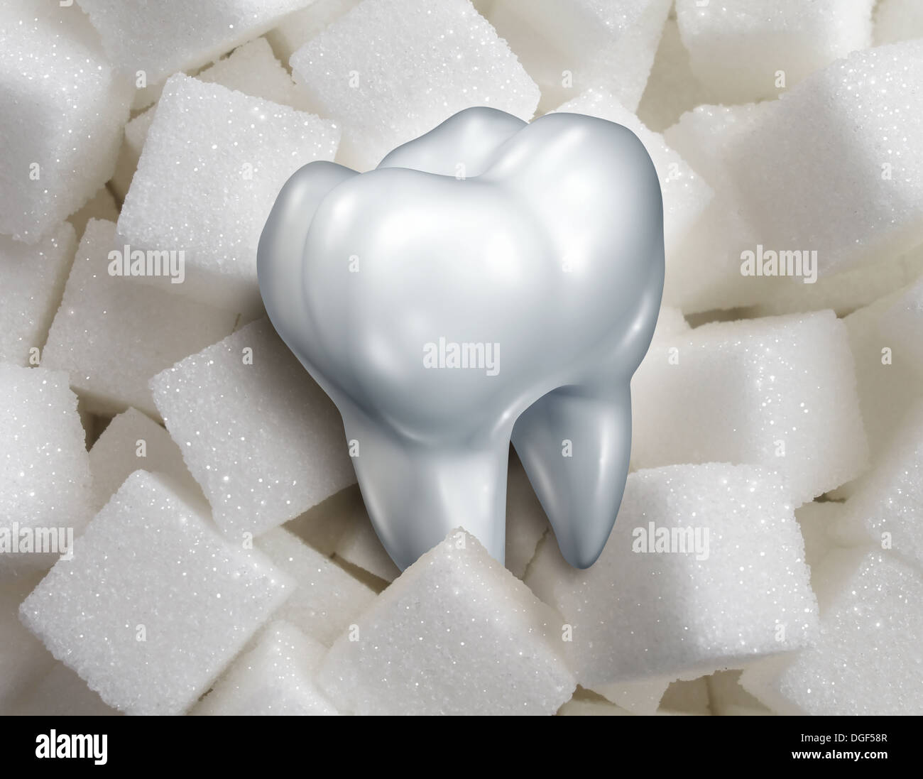 Sweet tooth dental health care concept with a single molar in a pile of ...