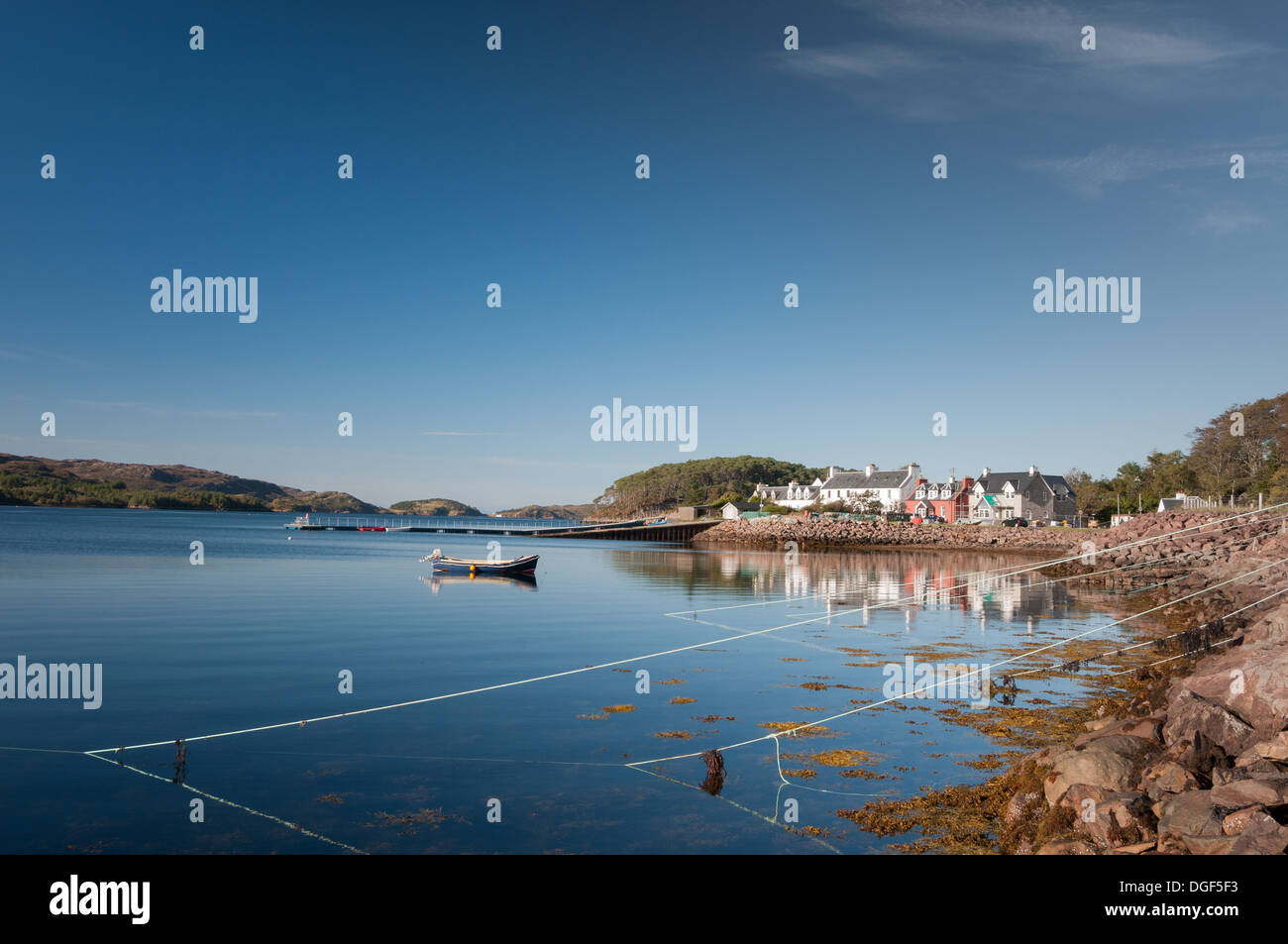 Shieldaig village and Loch Shieldaig on a calm blue sky day, Wester ...