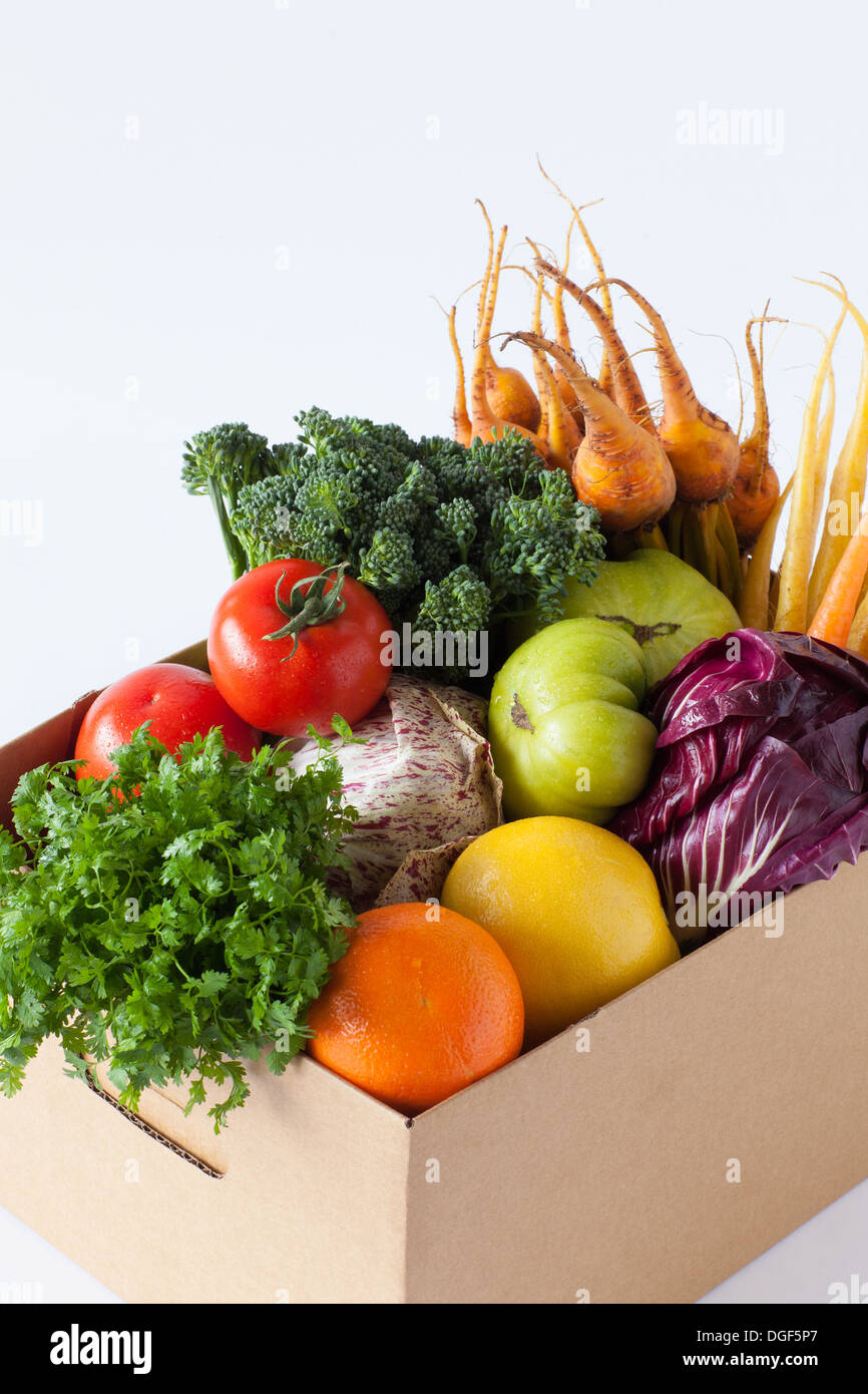 Fresh fruit and vegtebles in a cardboard box Stock Photo - Alamy