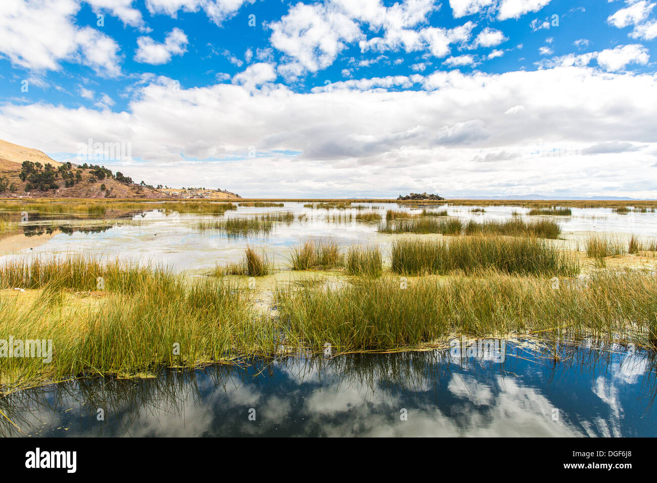Lake Titicaca South America located on border of Peru and Bolivia. It ...