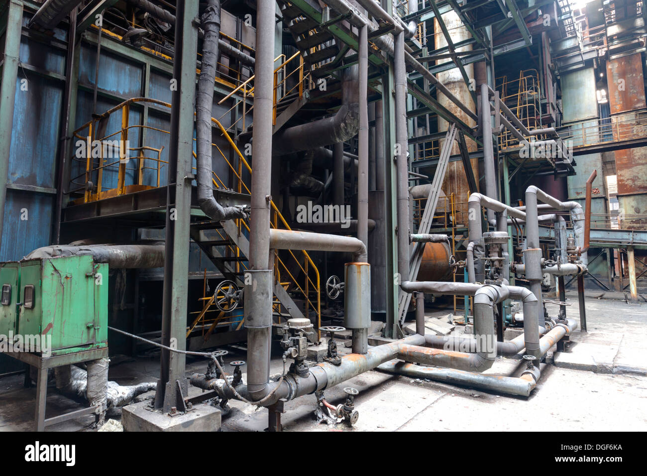 Interior of steel mill with pipes and valves Stock Photo - Alamy