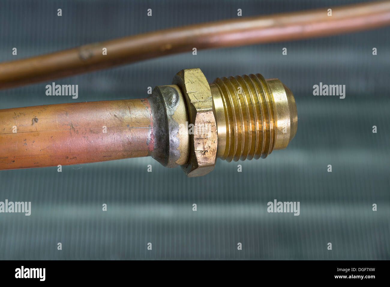 Bolts threaded copper pipe soldered connections Stock Photo - Alamy