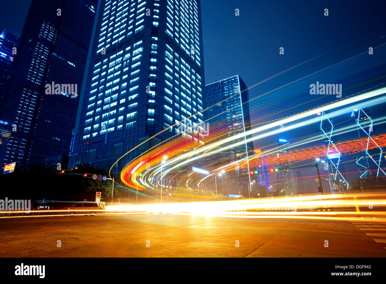 The city and the road at night Stock Photo - Alamy