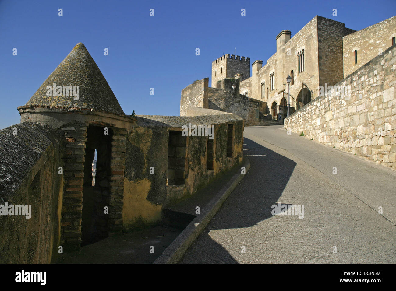 Entrance to La Suda templar castle, now a ´parador de turismo´ (state ...