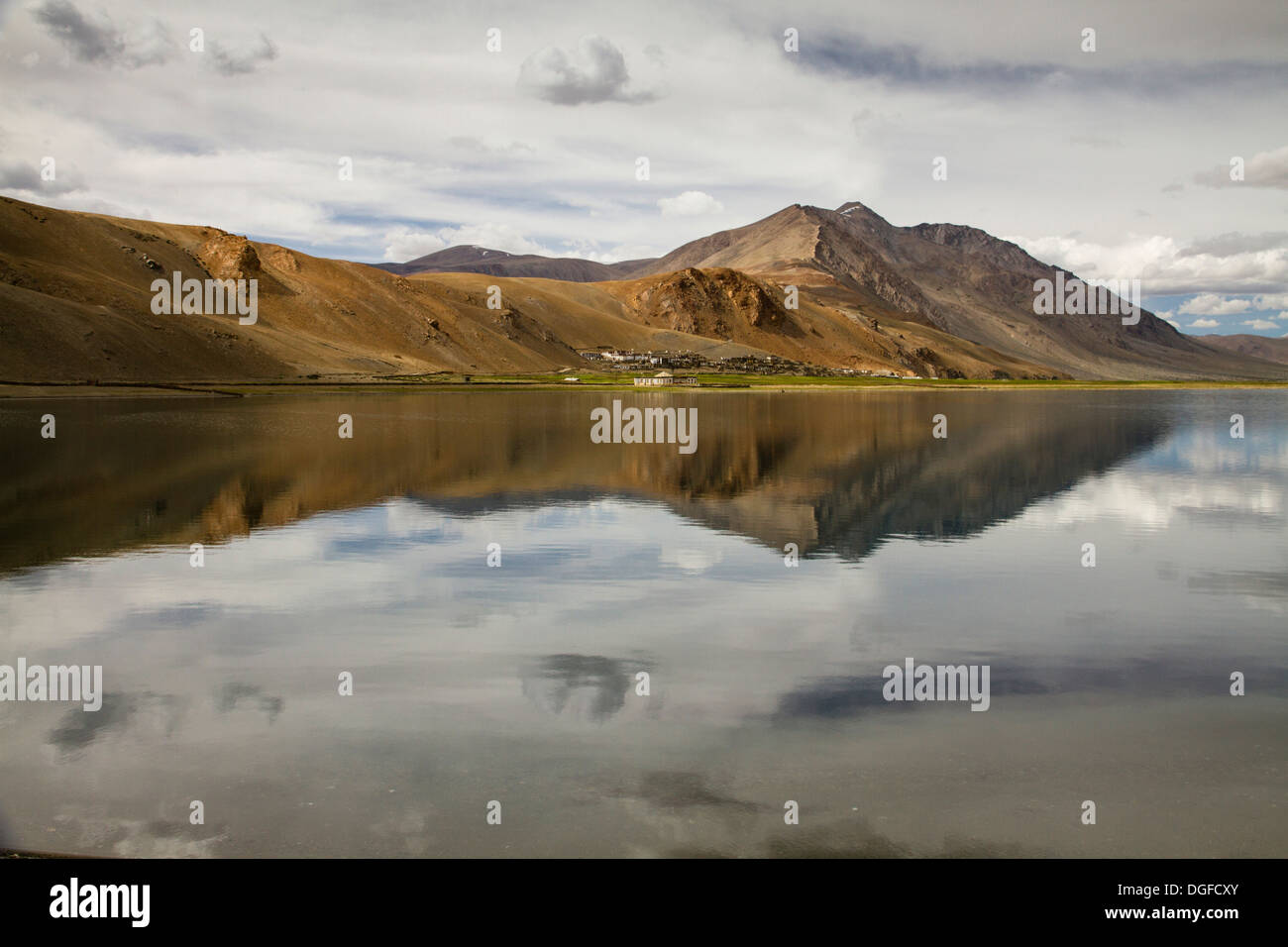 Tso Moriri, with mountains and the sky reflecting in the lake ...