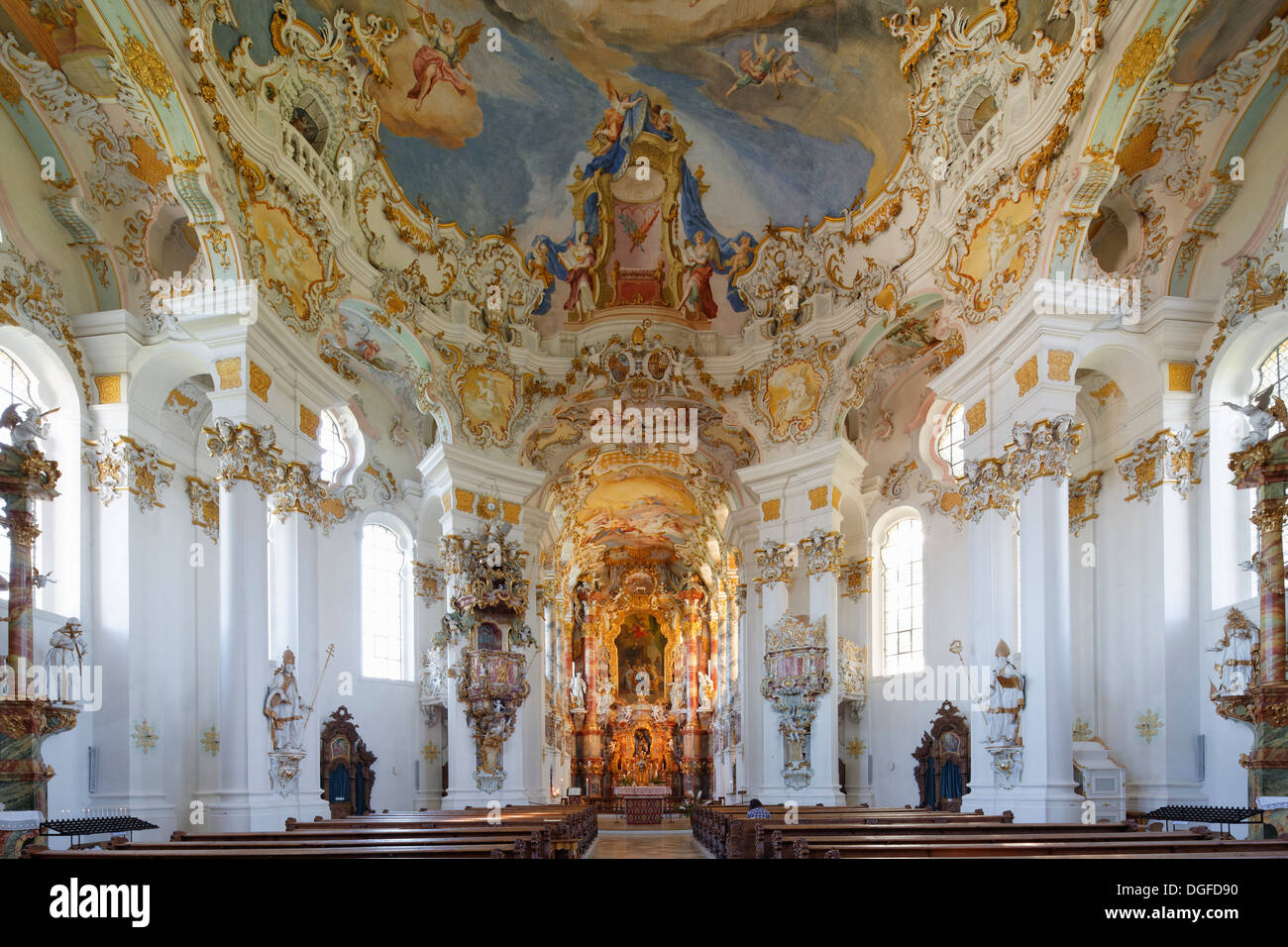 Interior, Wieskirche church or Pilgrimage Church of Wies, UNESCO Stock ...