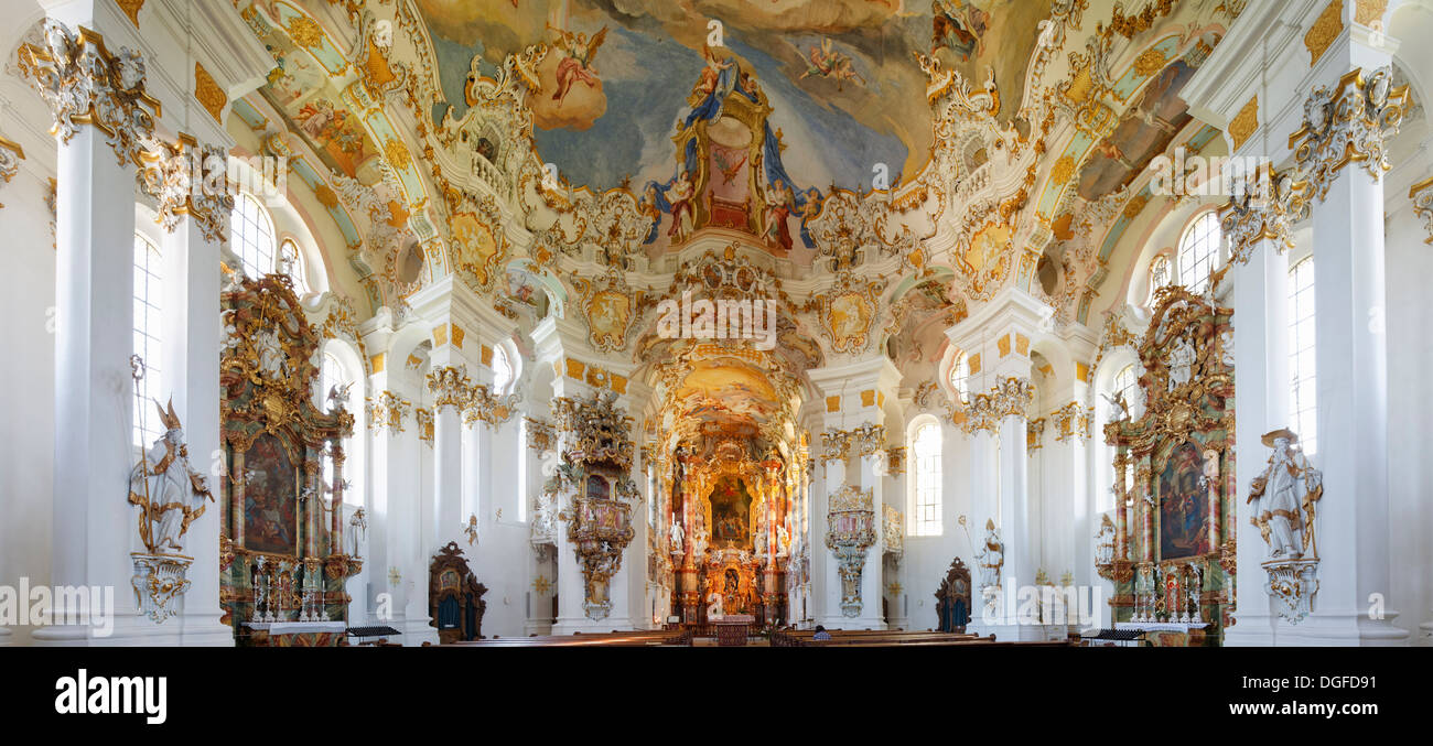 Interior, Wieskirche church or Pilgrimage Church of Wies, UNESCO World ...