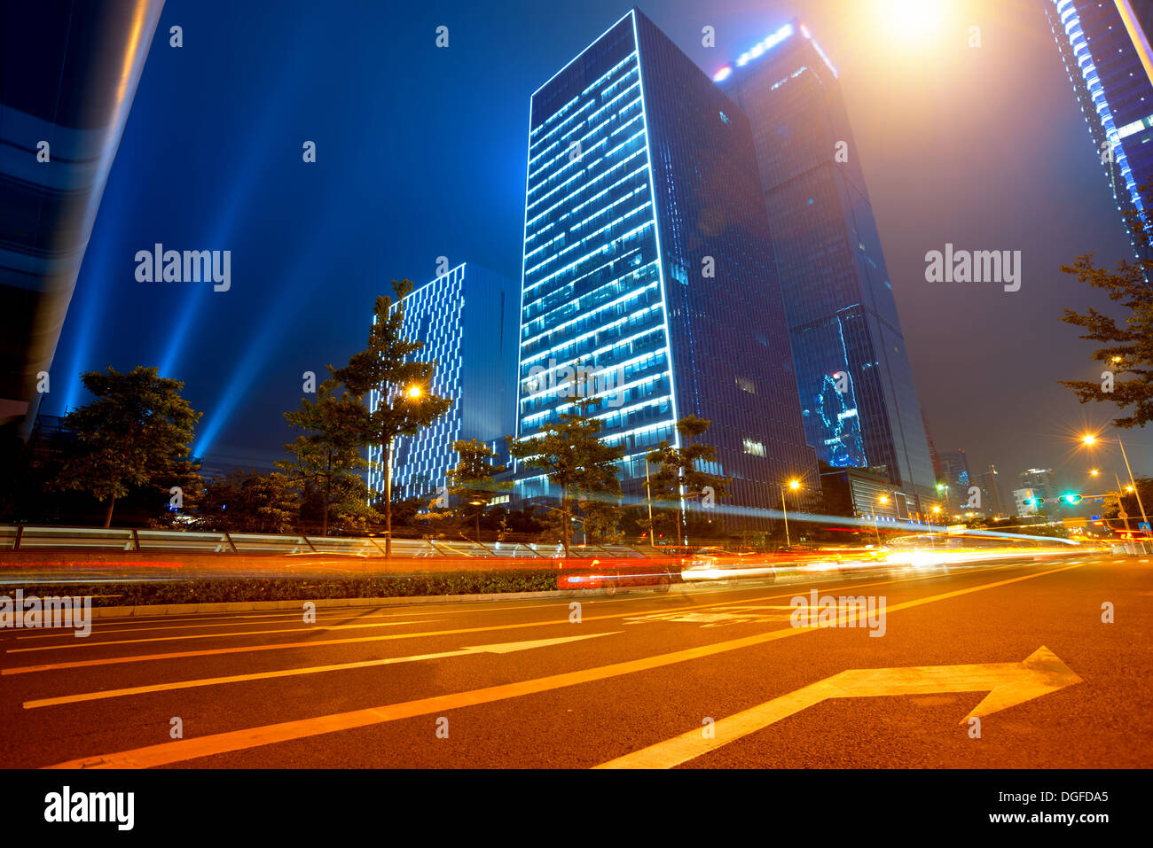 The city and the road at night Stock Photo - Alamy