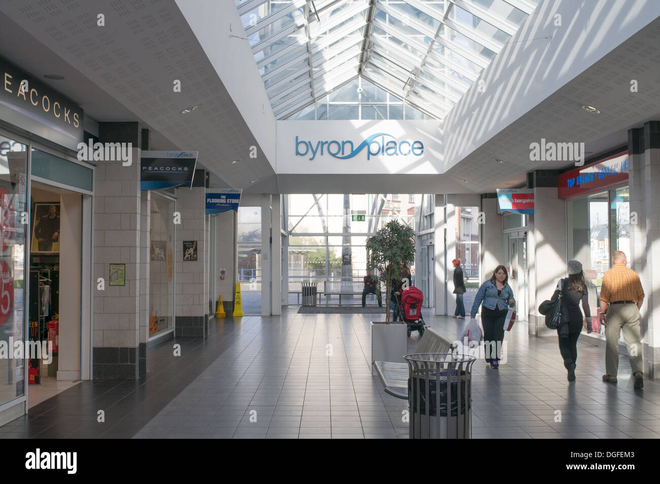 Interior view of Byron Place shopping centre Seaham, north east England ...