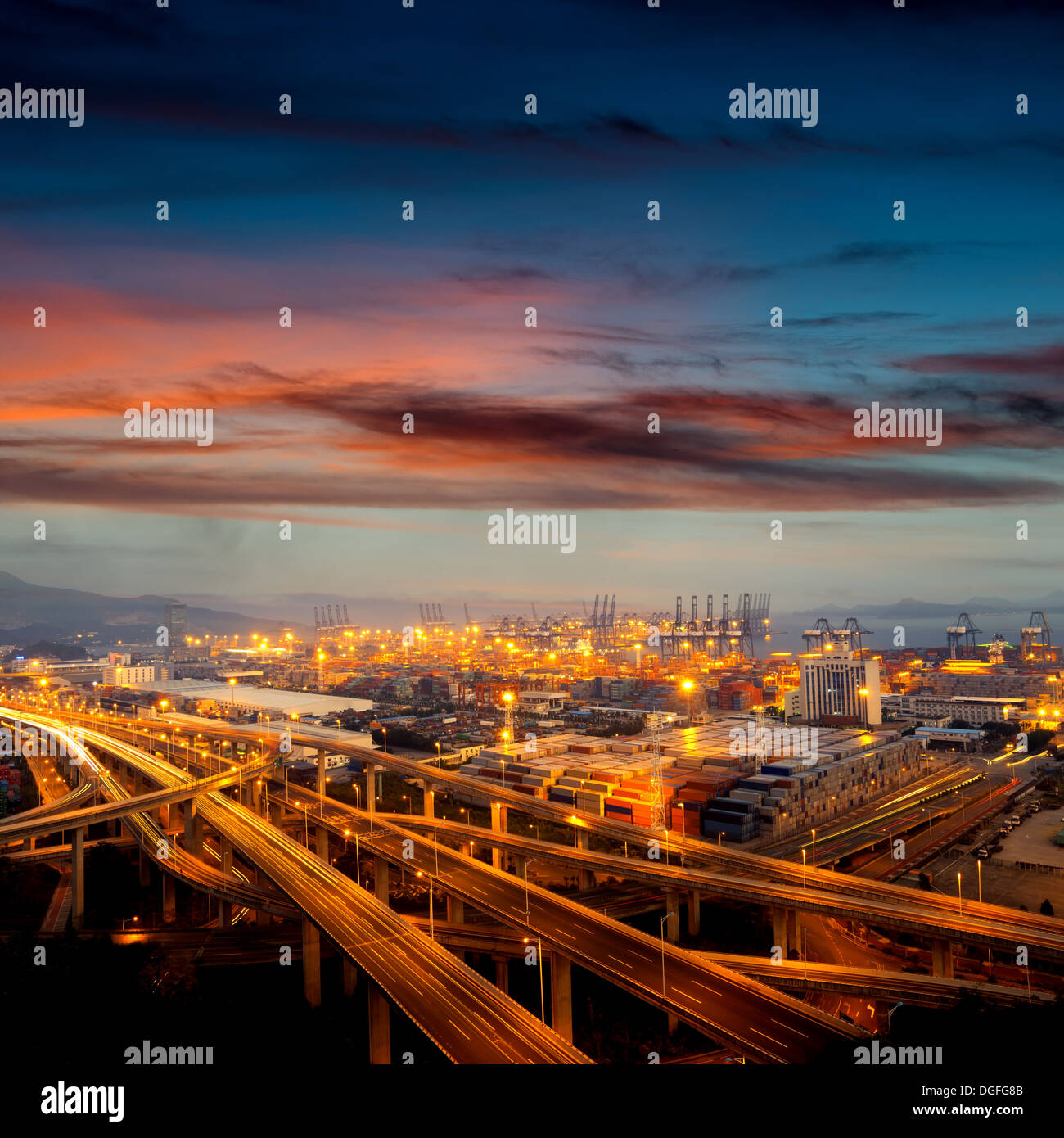 Overpass and pier at night Stock Photo - Alamy