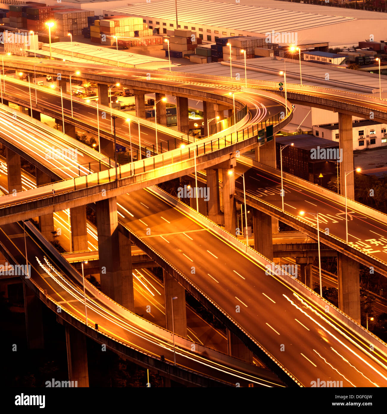 Overpass and pier at night Stock Photo - Alamy
