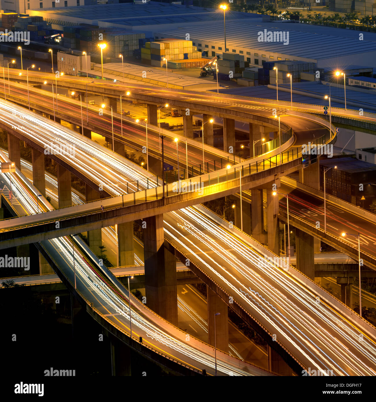 Overpass and pier at night Stock Photo - Alamy