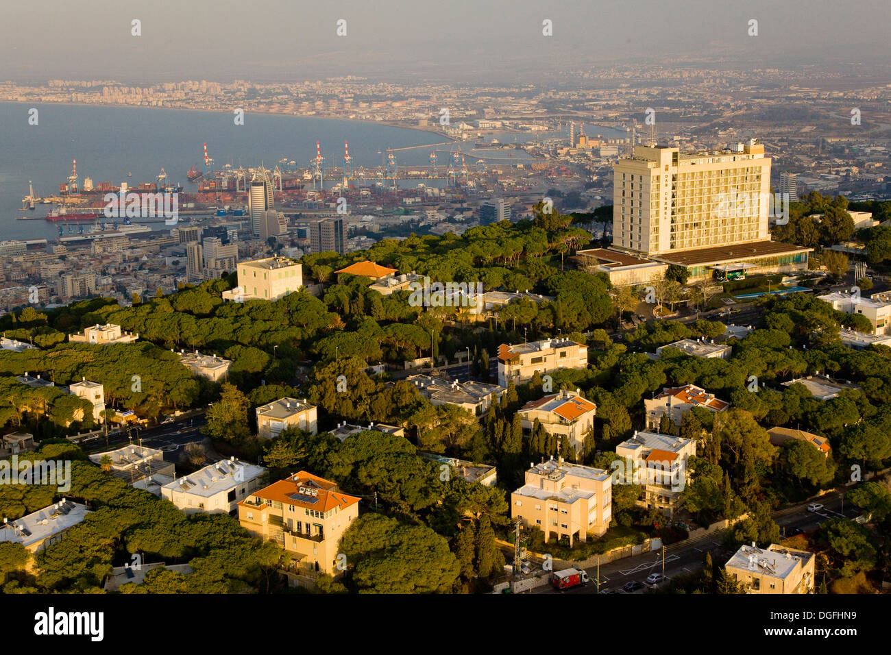 An aerial photo of Dan Carmel hotel and Haifa Bay Stock Photo - Alamy