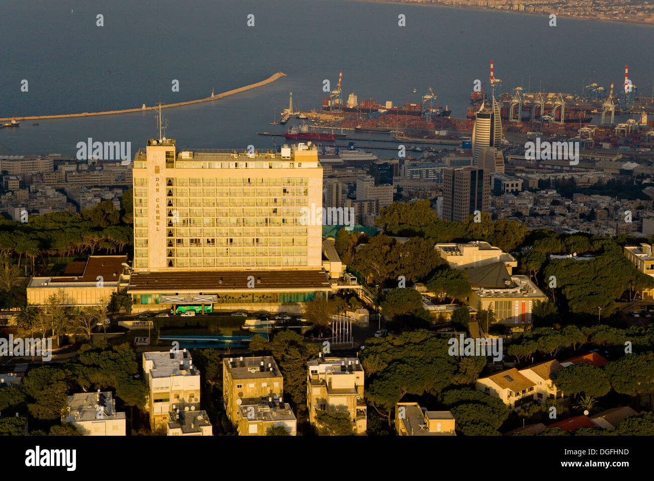 An aerial photo of Dan Carmel hotel and Haifa Bay Stock Photo - Alamy
