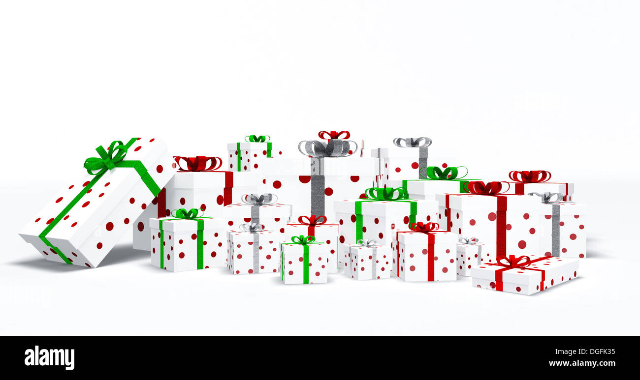 Gift boxes colored bows Cut Out Stock Images & Pictures - Alamy