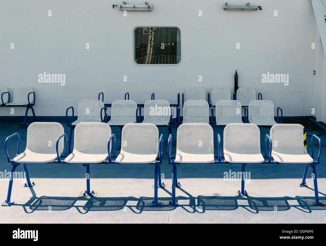 Empty seats on deck of ferry boat Stock Photo - Alamy