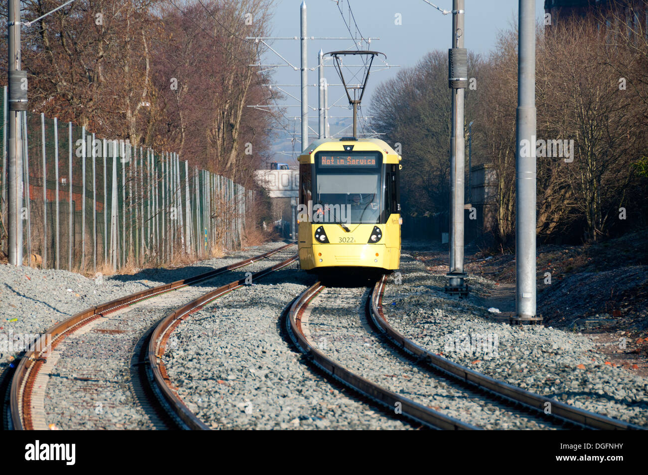 Metrolink tram on the Oldham-Rochdale line just north of Shaw, Oldham ...