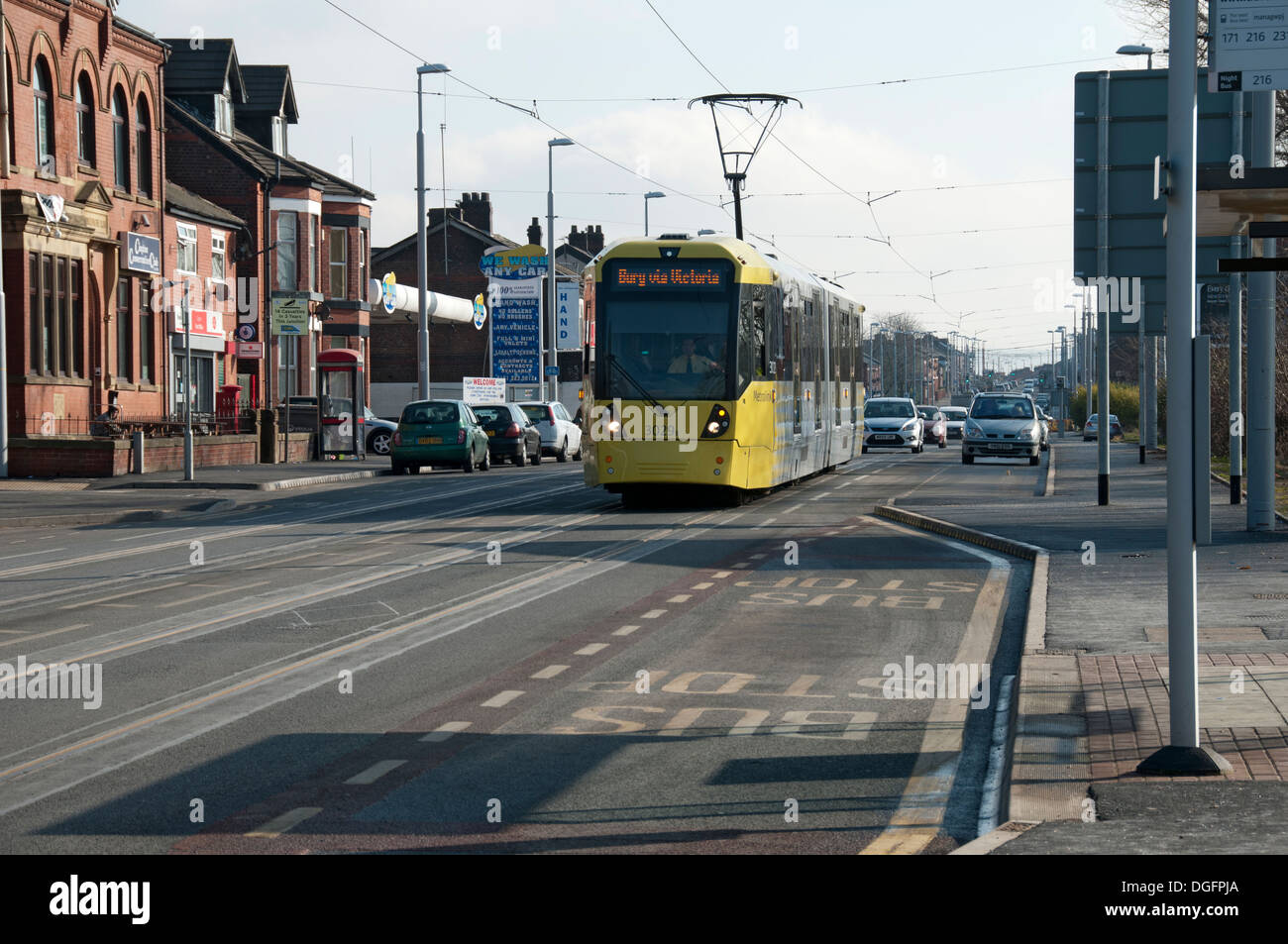 Metrolink tram on the East Manchester Line, Ashton New Road, Clayton ...