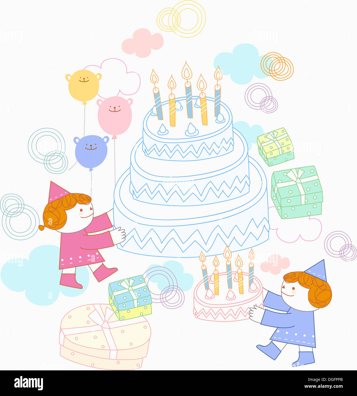 illustration of kid and a birthday cake Stock Photo - Alamy