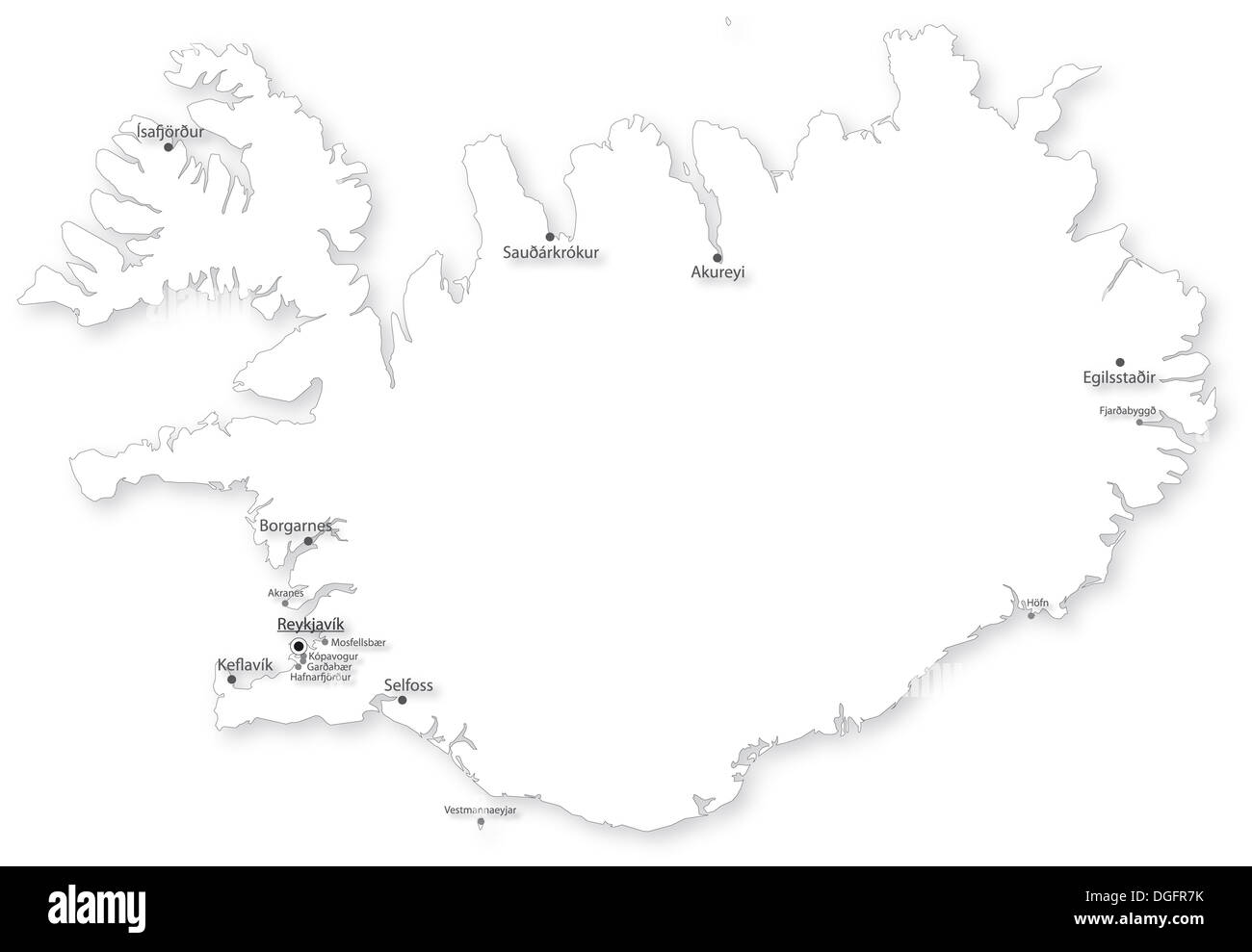 Map of iceland with cities hi-res stock photography and images - Alamy